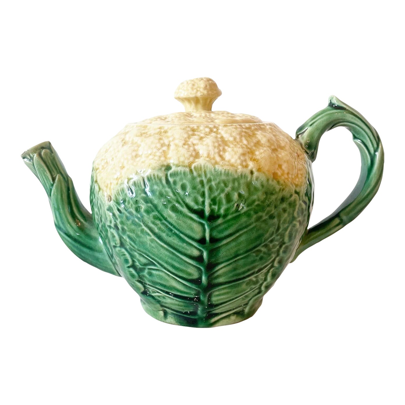 Antique Majolica Lettuce Ware Cauliflower Cabbage Teapot by Griffen ...