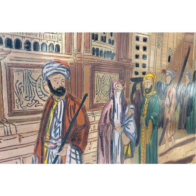 Vintage El Shami Egyptian Engraved/Etched Copper Panel Art Depicting "The Fountain of Toosoon ...