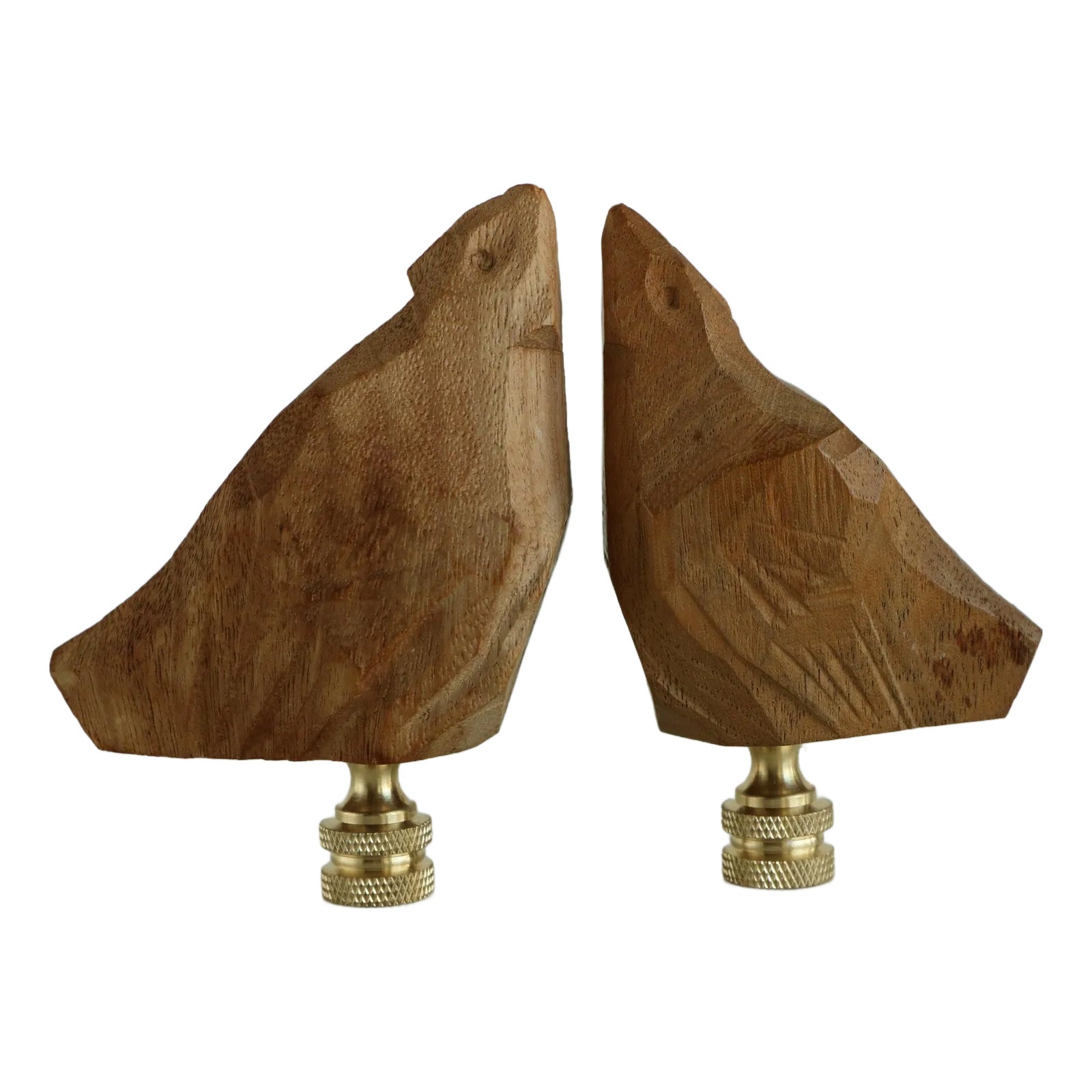 Japanese Lovebird Camphor Wood Lamp Finials on Brass Hardware - A Pair ...