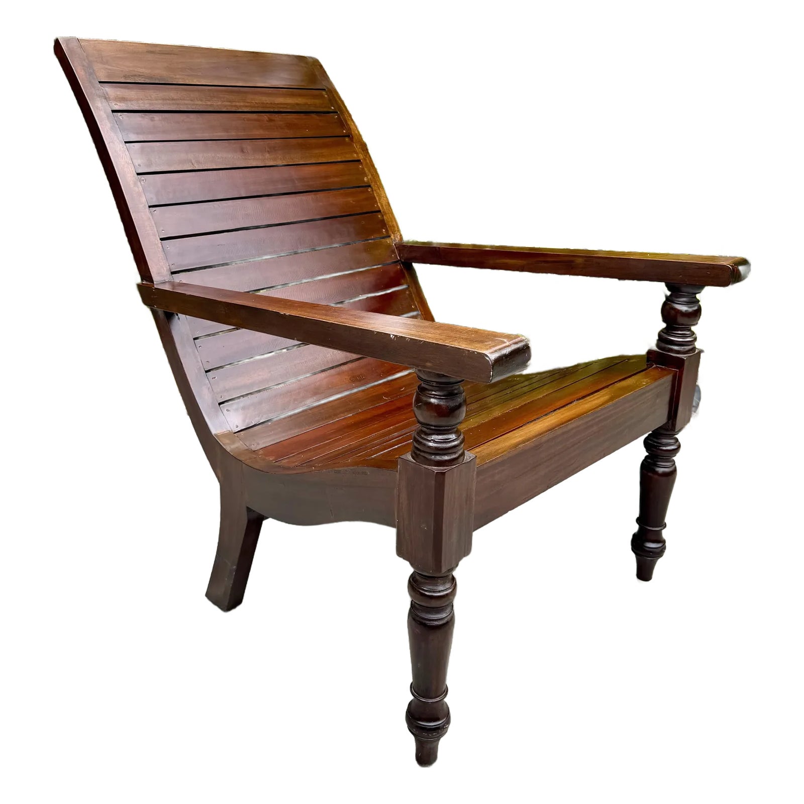 British Colonial Hardwood Slat Planters Chair | Chairish