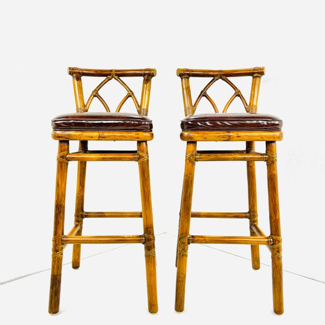 Late 20th Century Pair of McGuire Organic Modern Rattan Bar Stools ...