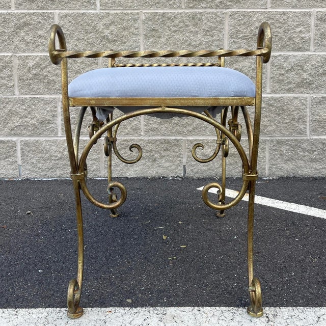 Vintage Gold Gilted Wrought Iron French Regency Scroll Bench | Chairish