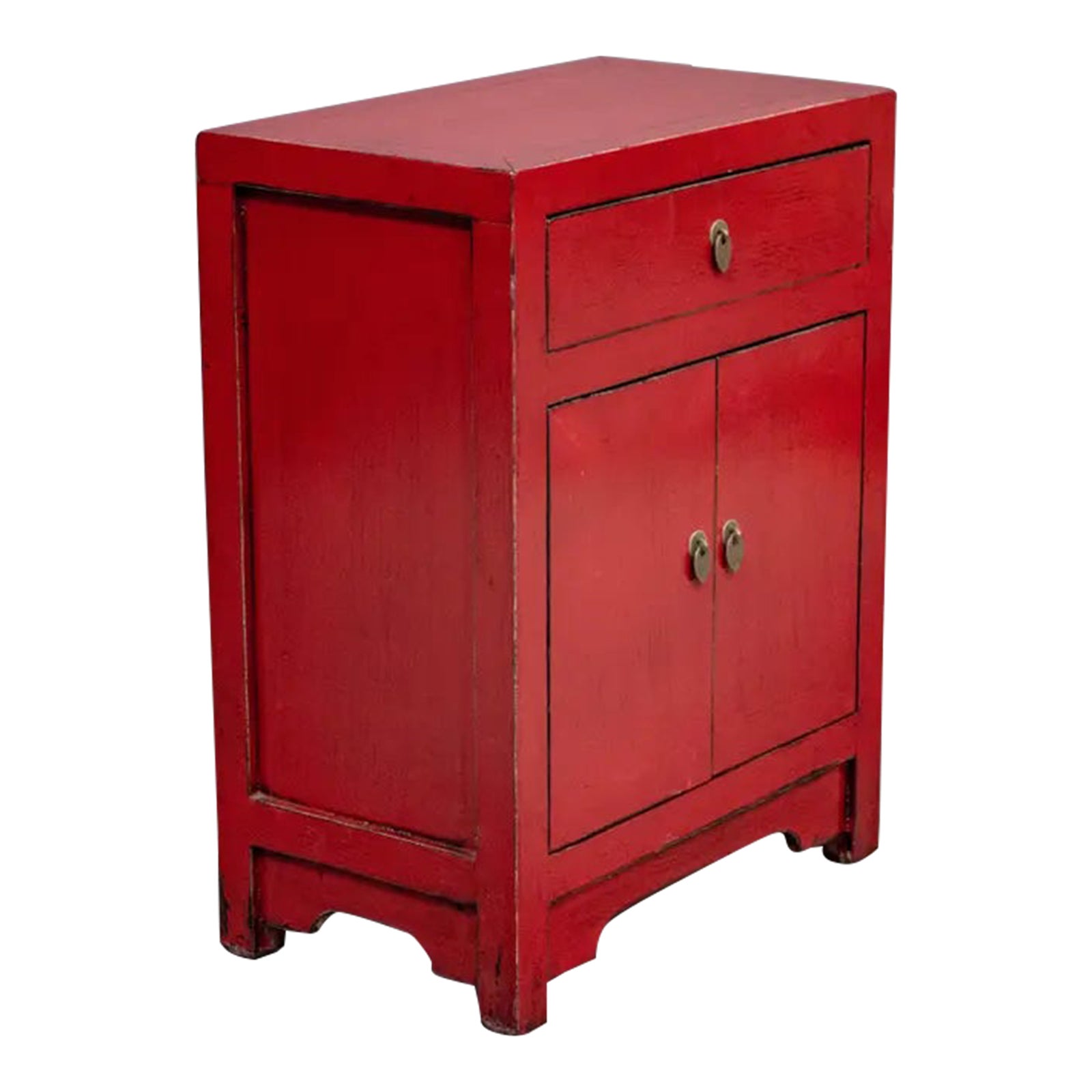 Chinese Painted & Lacquered Red Nightstand | Chairish