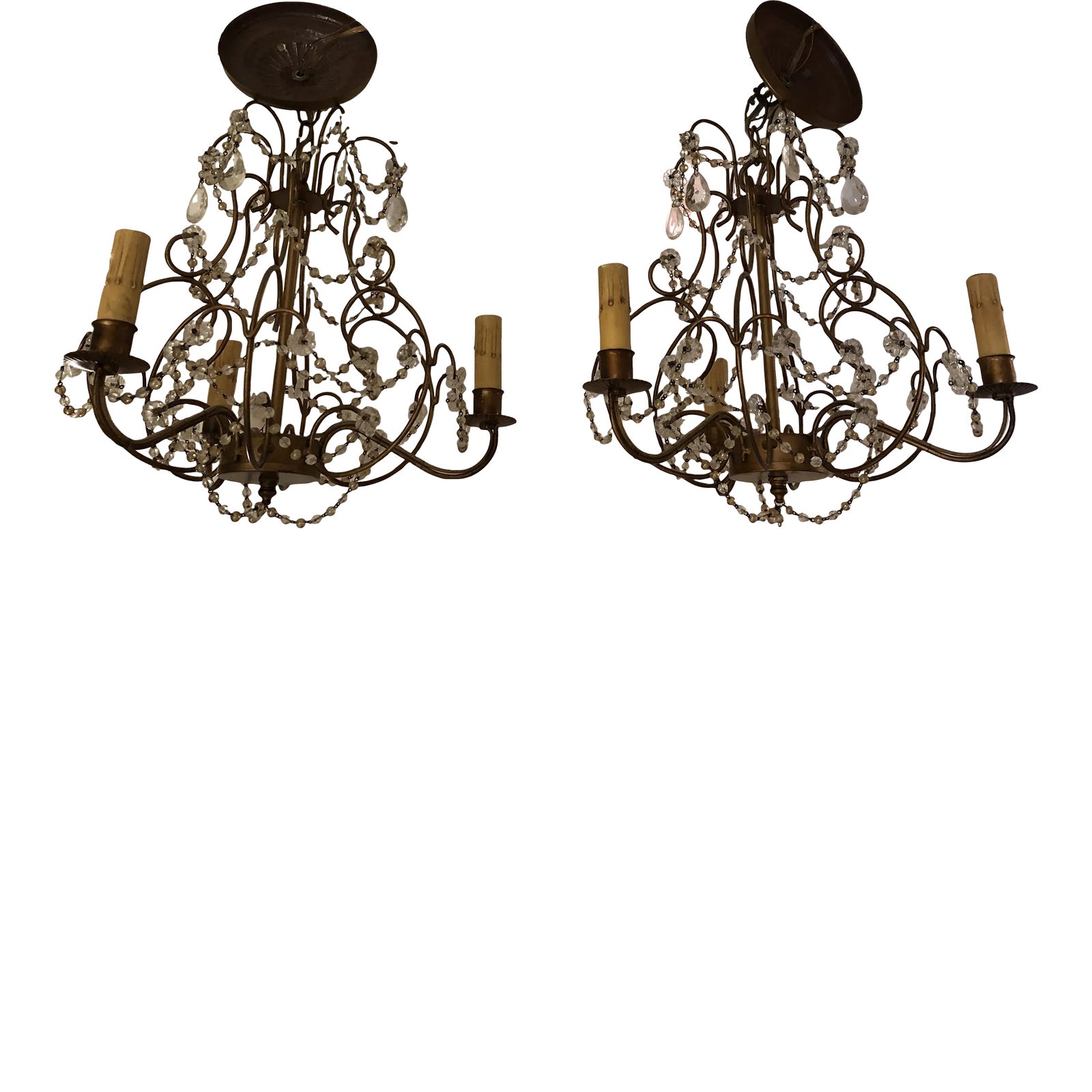 Beaded and Gilded Italian Chandeliers -A Pair | Chairish