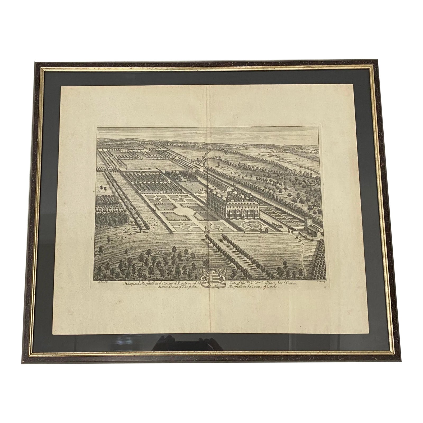 Early 18th Century Engraving "Birdseye View of Grand Country House at ...
