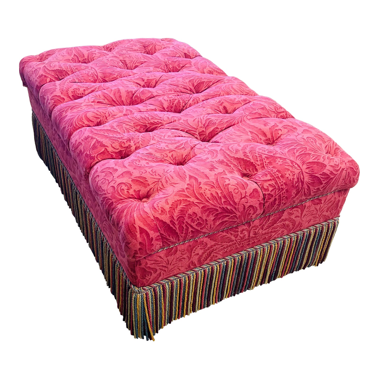 1960s Hollywood Regency Pink Tufted Banquette With Jumbo Fringes | Chairish