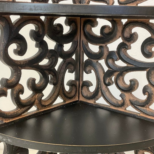 1980s Vintage Chippendale Rocco Wall Mounted Corner Shelf With ...