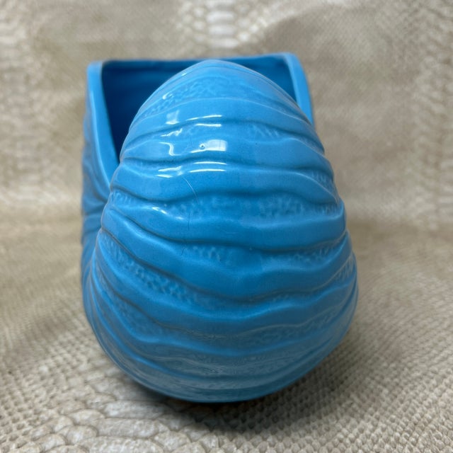 Glazed Ceramic Cyan Blue Nautilus Shell Bowl Planter | Chairish
