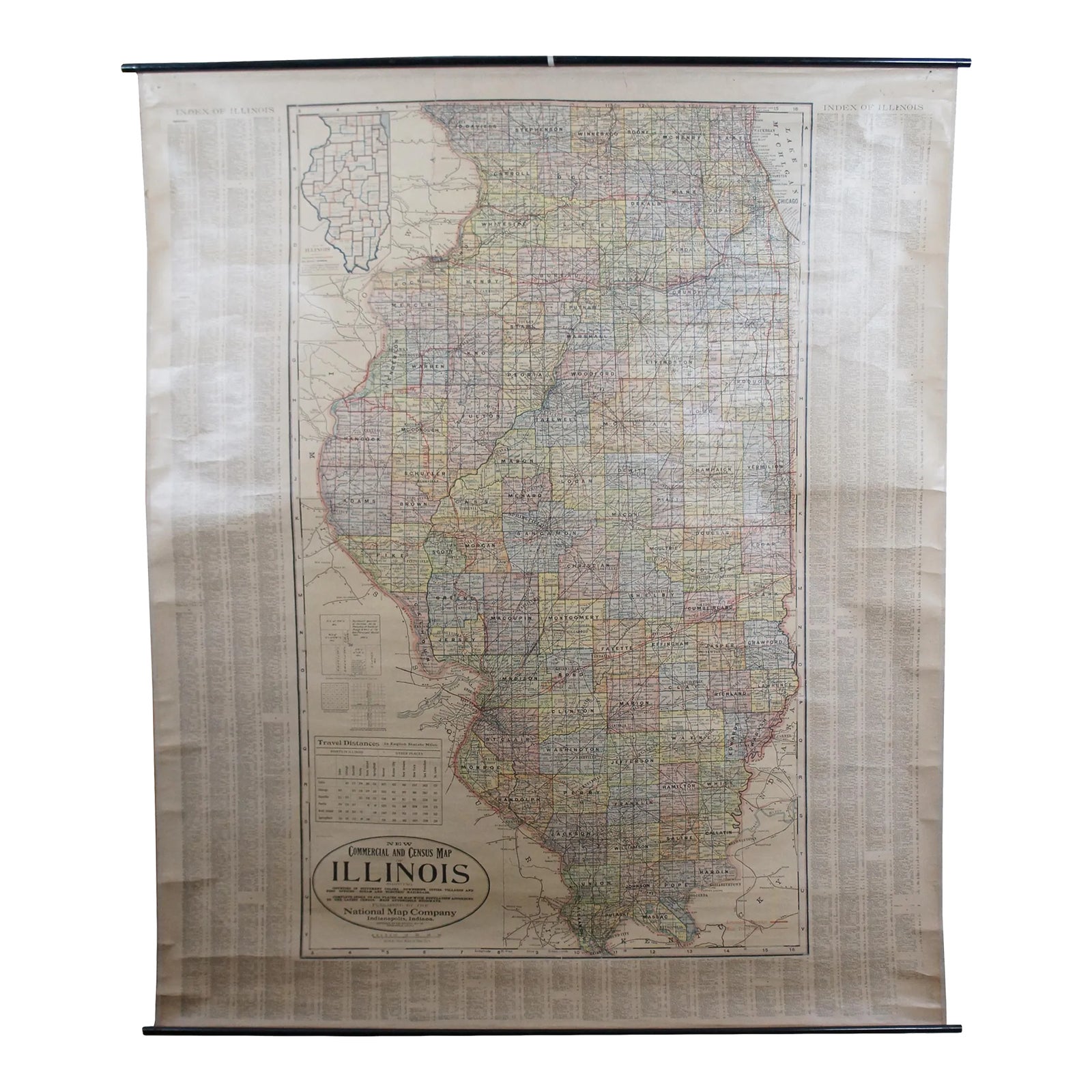 Antique Chicago Illinois National Map Commercial Rollup Classroom ...