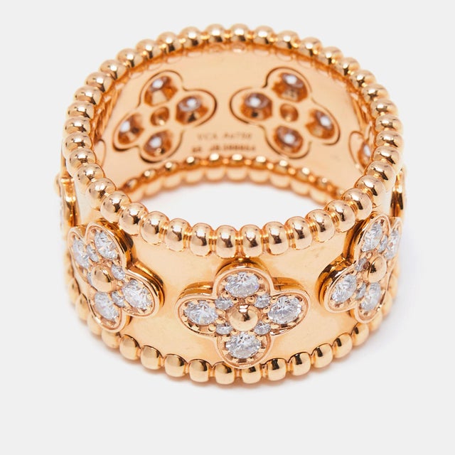 Van Cleef & Arpels Perlee Clover Diamonds 18K Rose Gold Ring Size 7.25 ...