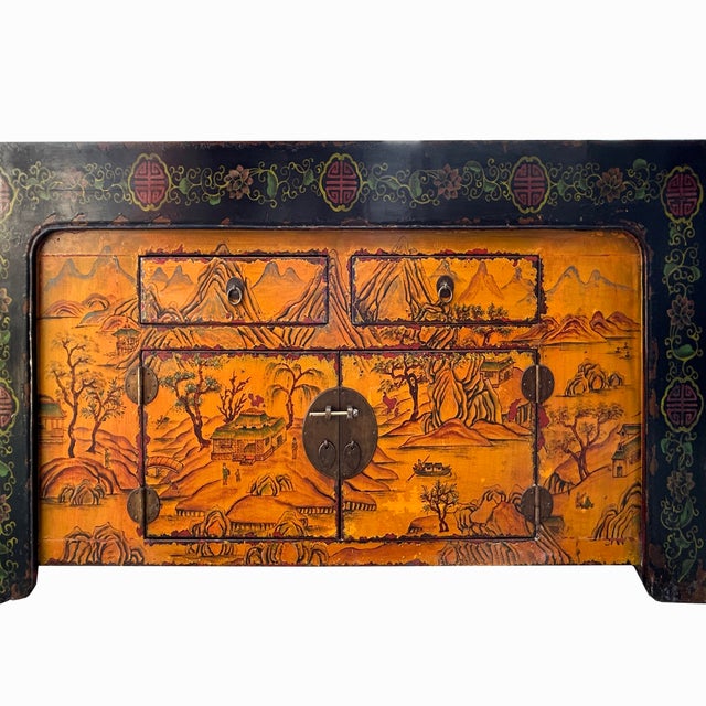 Black Yellow Scenery Graphic Sideboard Buffet Console Table Cabinet ...