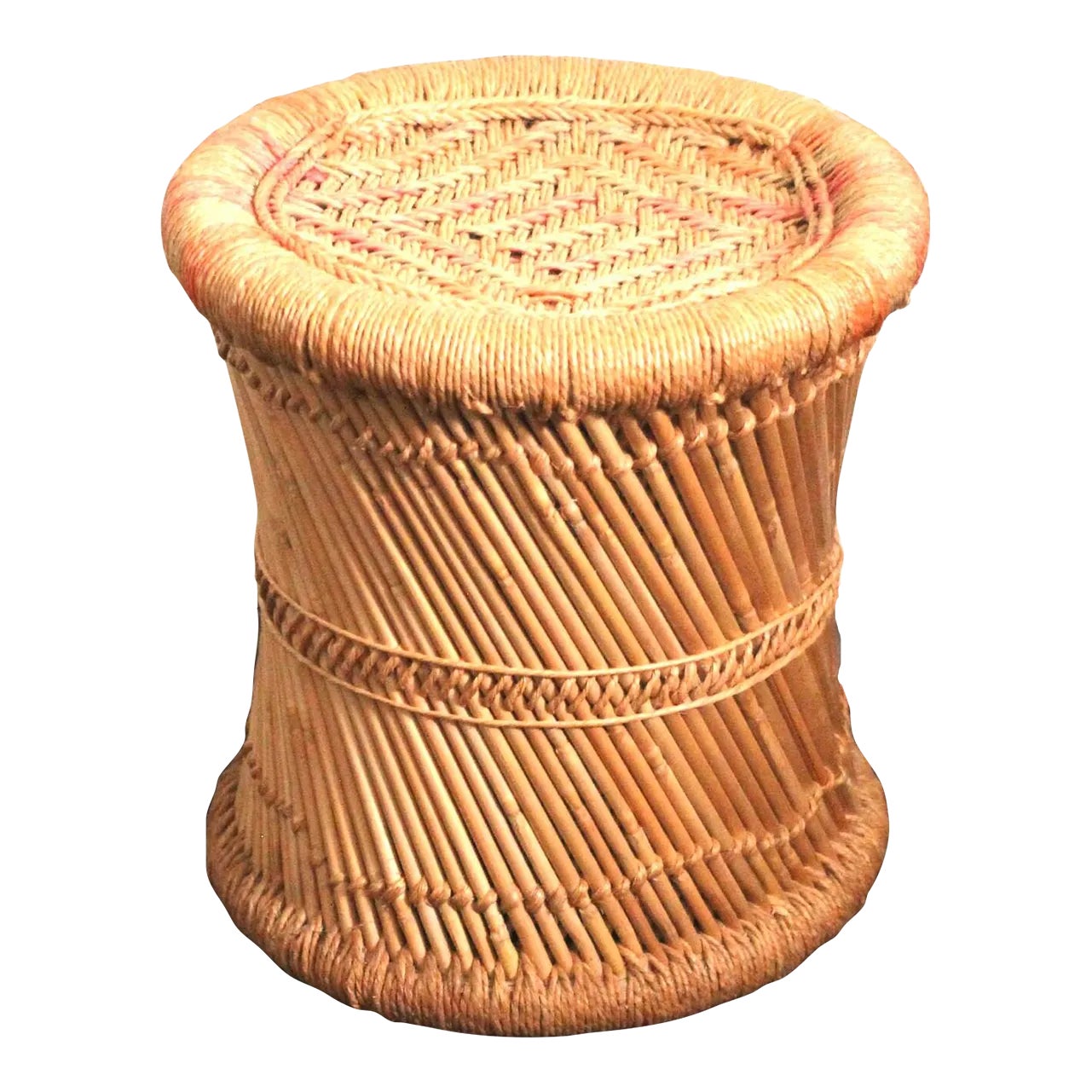 1970s Woven Basket with Reed Twist Design Stool | Chairish