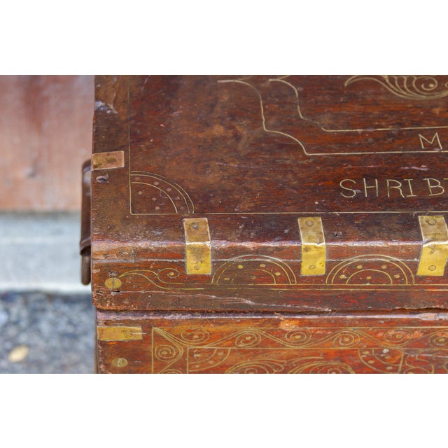 19th Century Brass Inlaid Cash Box on Stand | Chairish
