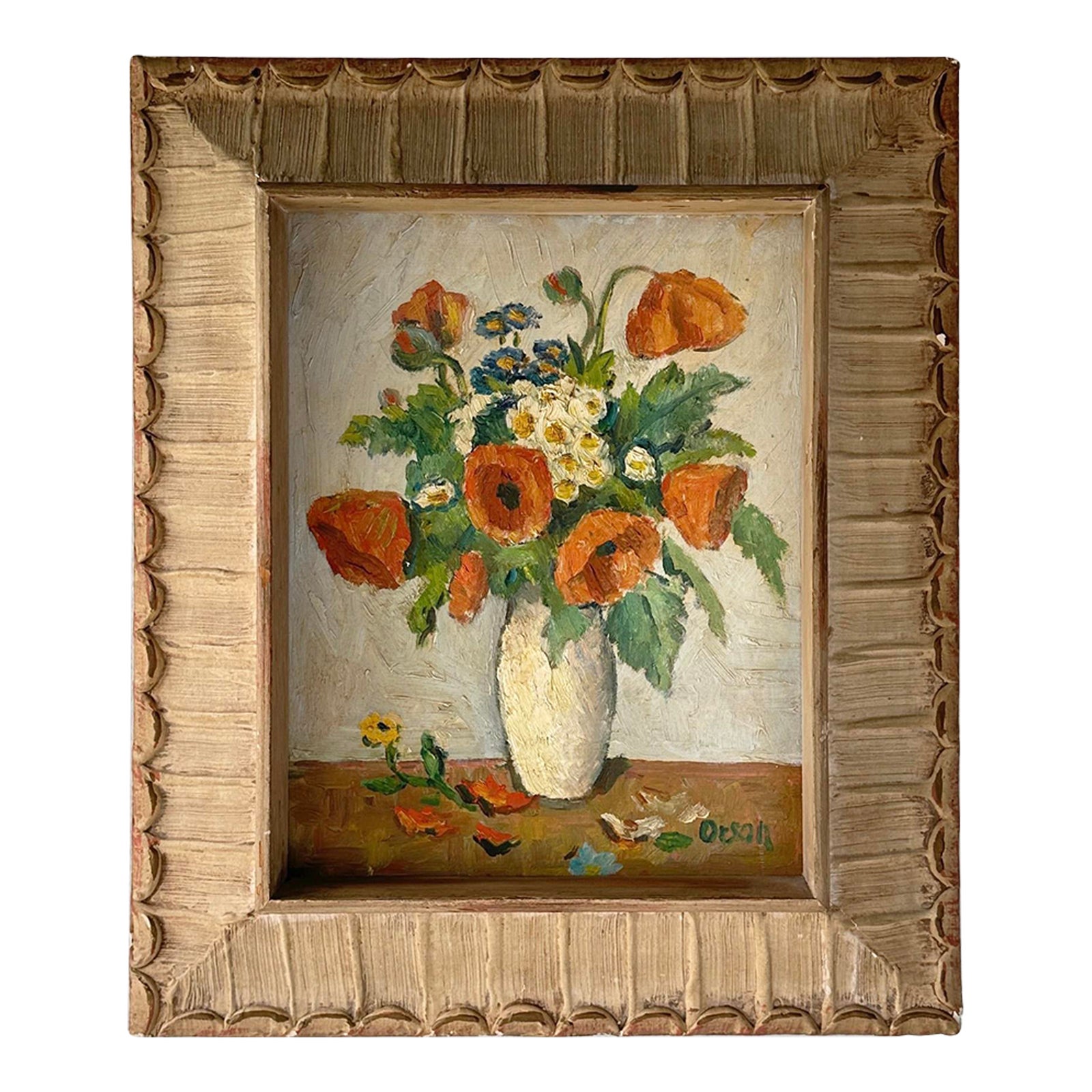 Orson Mid 20th Century Still Life Floral Oil Painting | Chairish