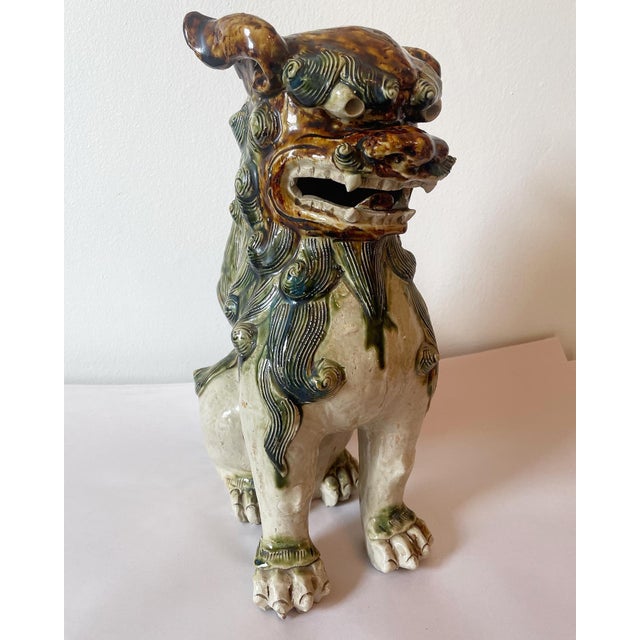 Large Antique Tri-Color Glazed Foo Dog | Chairish