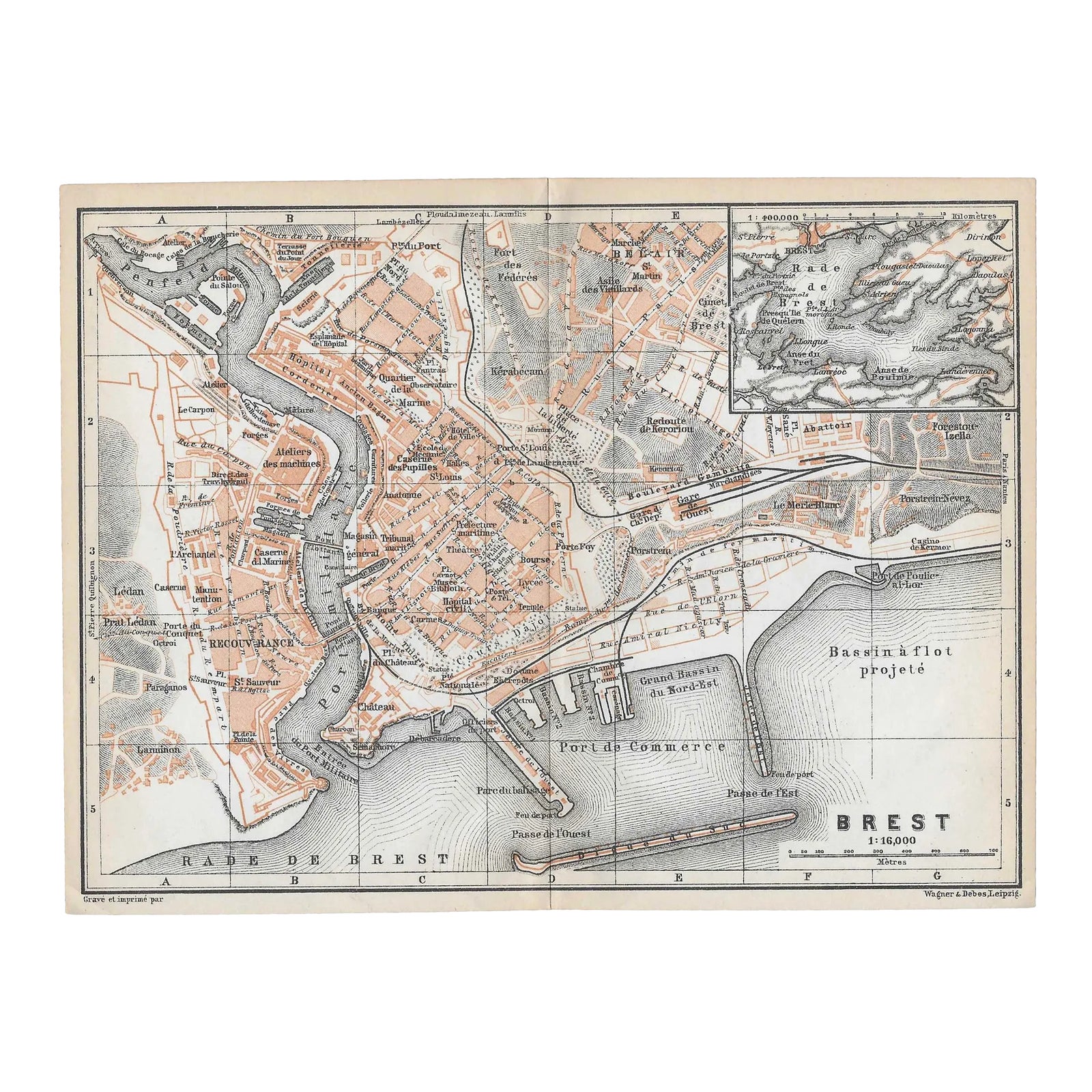 Antique Map of Brest France | Chairish