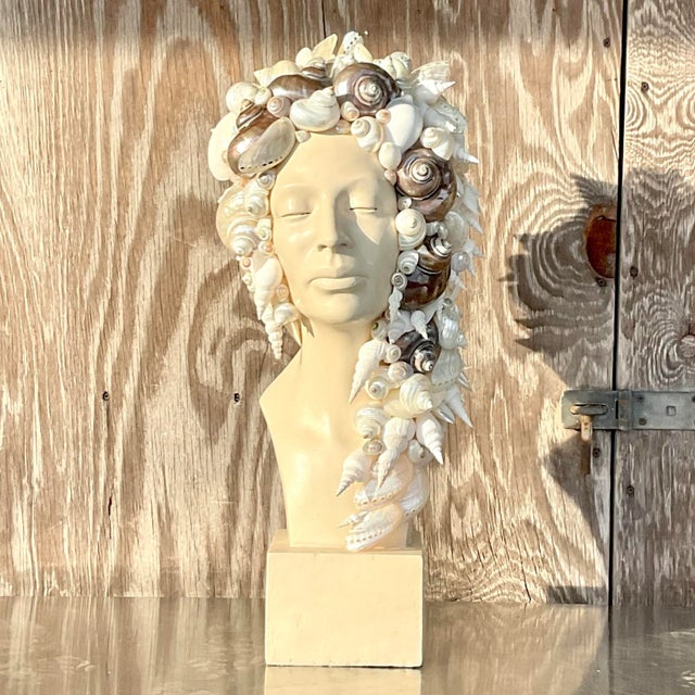 Vintage Coastal Plaster Shell Bust of Woman | Chairish
