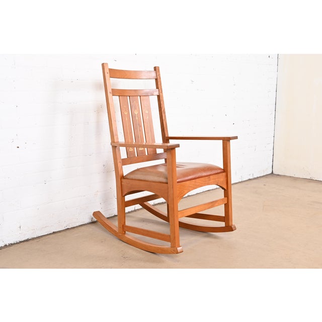 Stickley Harvey Ellis Collection Inlaid Cherry Wood and Leather Arts ...