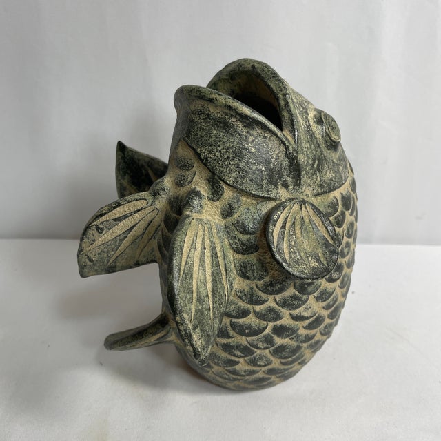 Vintage Terracotta Koi Fish Sculpture Vase Asia ~ 1960s | Chairish