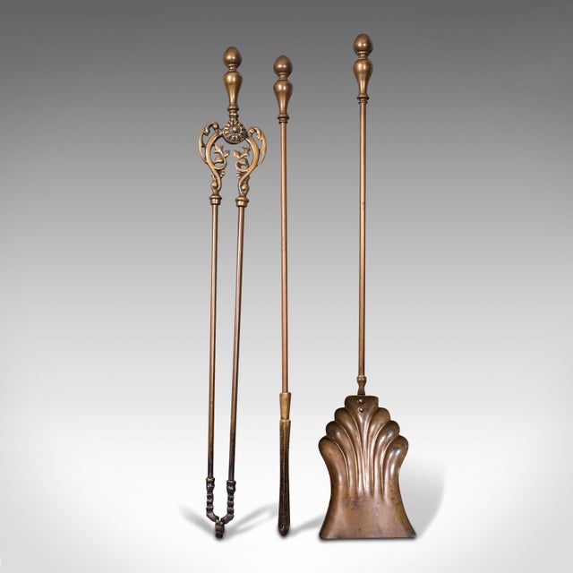 1880s Trio of Antique Victorian English Brass Fireside Tools | Chairish