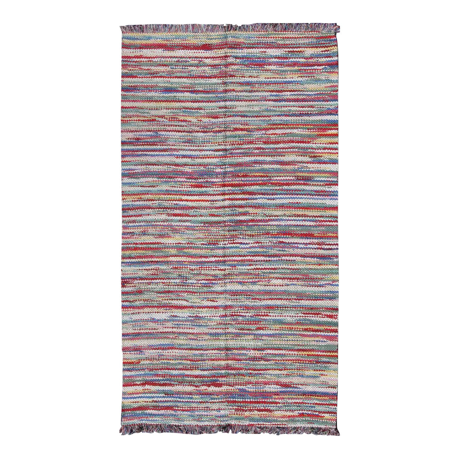 Large Colorful American Braided Rug With Horizontal Stripes and Fringe ...