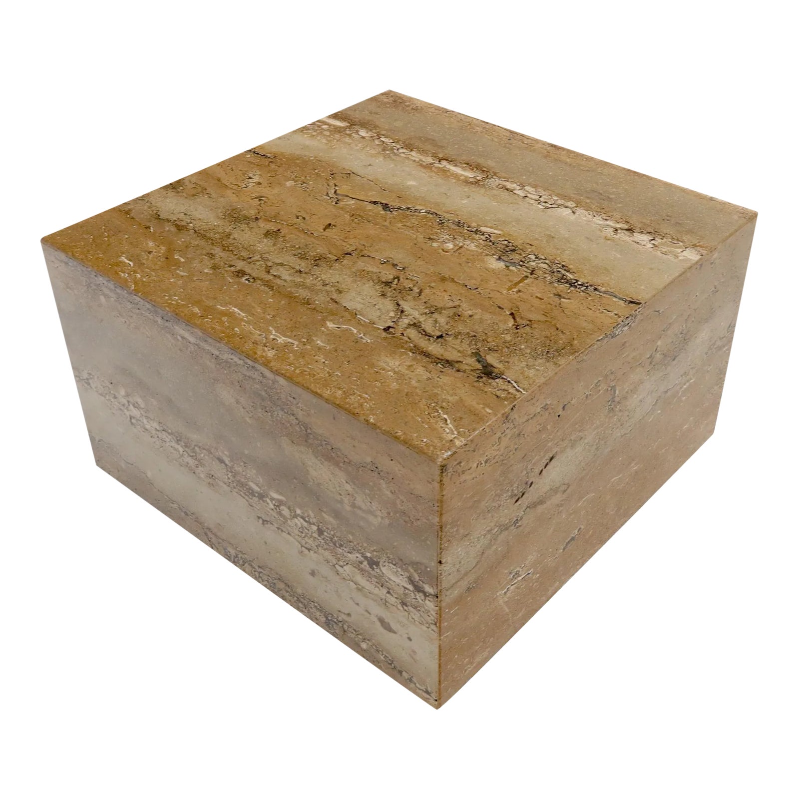 Cube Square Shape Travertine Marble Coffee Table on Wheels | Chairish