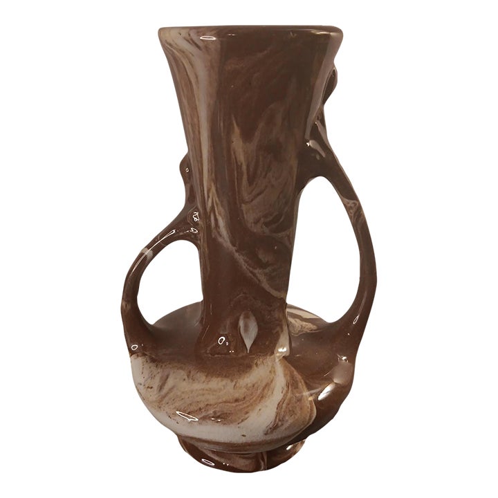 1970s Art Studio Drip Glaze Pottery Dual Handle Vase | Chairish