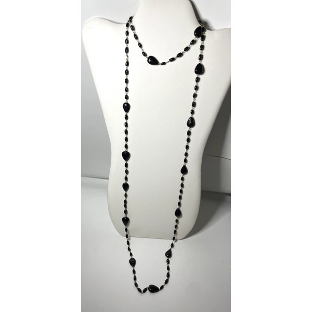 1920s Antique Opera Chain Necklace Black Lacquer Beads | Chairish