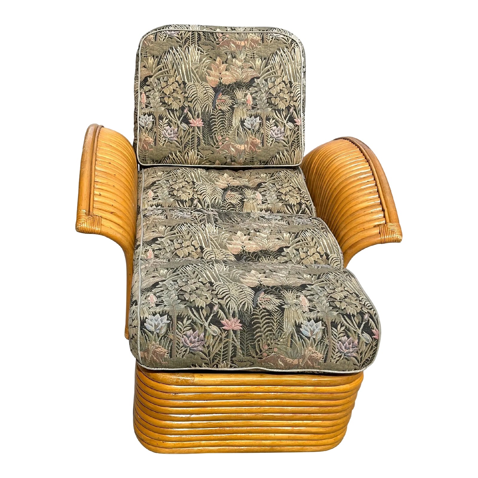 Vintage Paul Frankl Rattan Fan Arm Chaise Lounge | Chairish