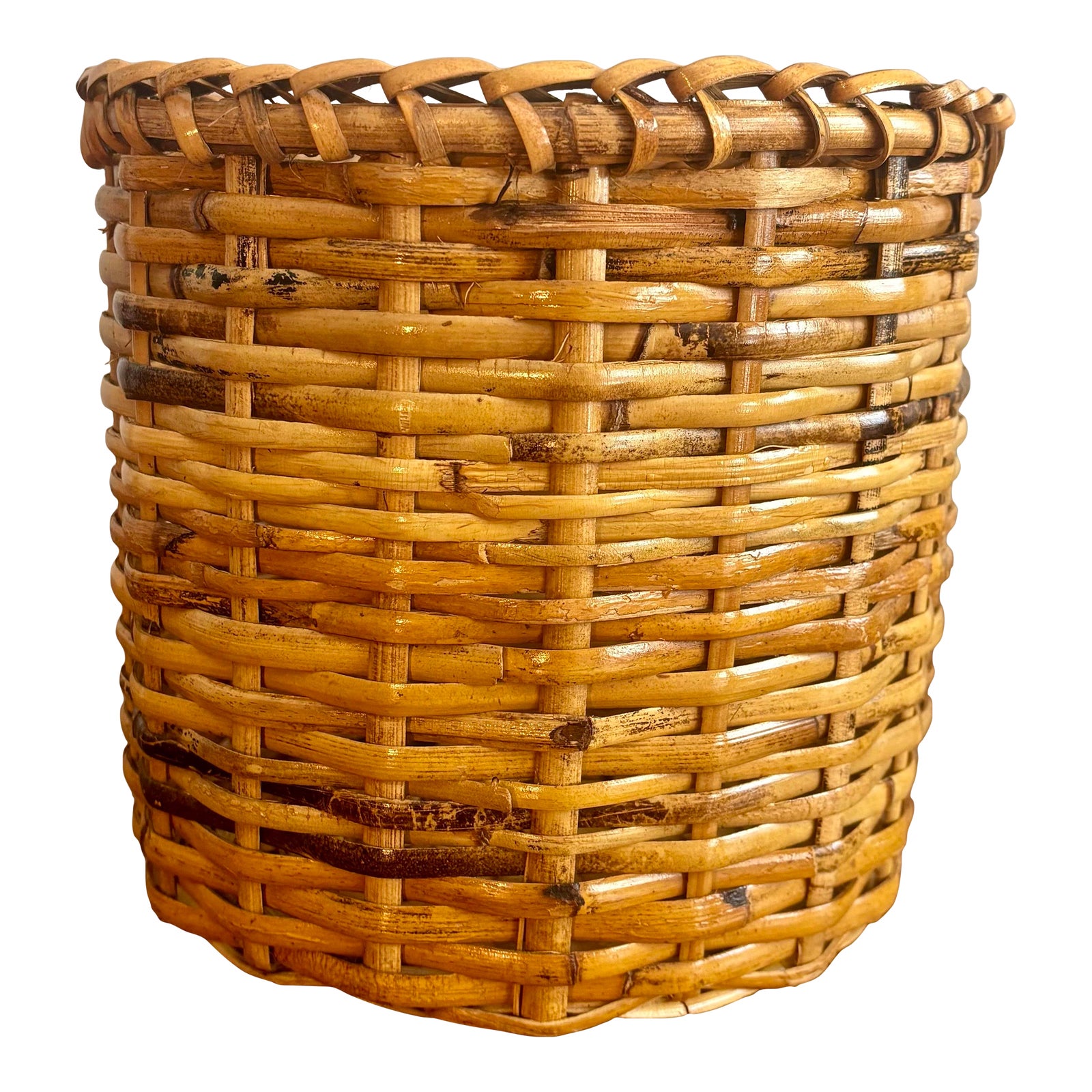 Vintage Woven Split Bamboo Planter Basket | Chairish