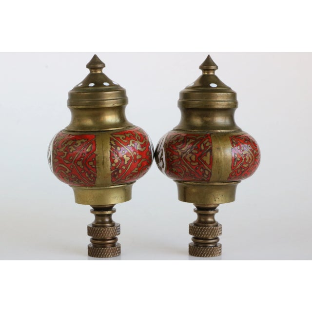 Buddha Enameled Brass Lamp Finials - a Pair | Chairish