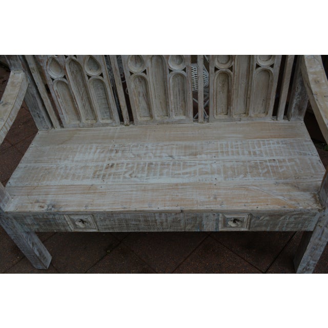 Gothic White Washed Wooden Bench | Chairish