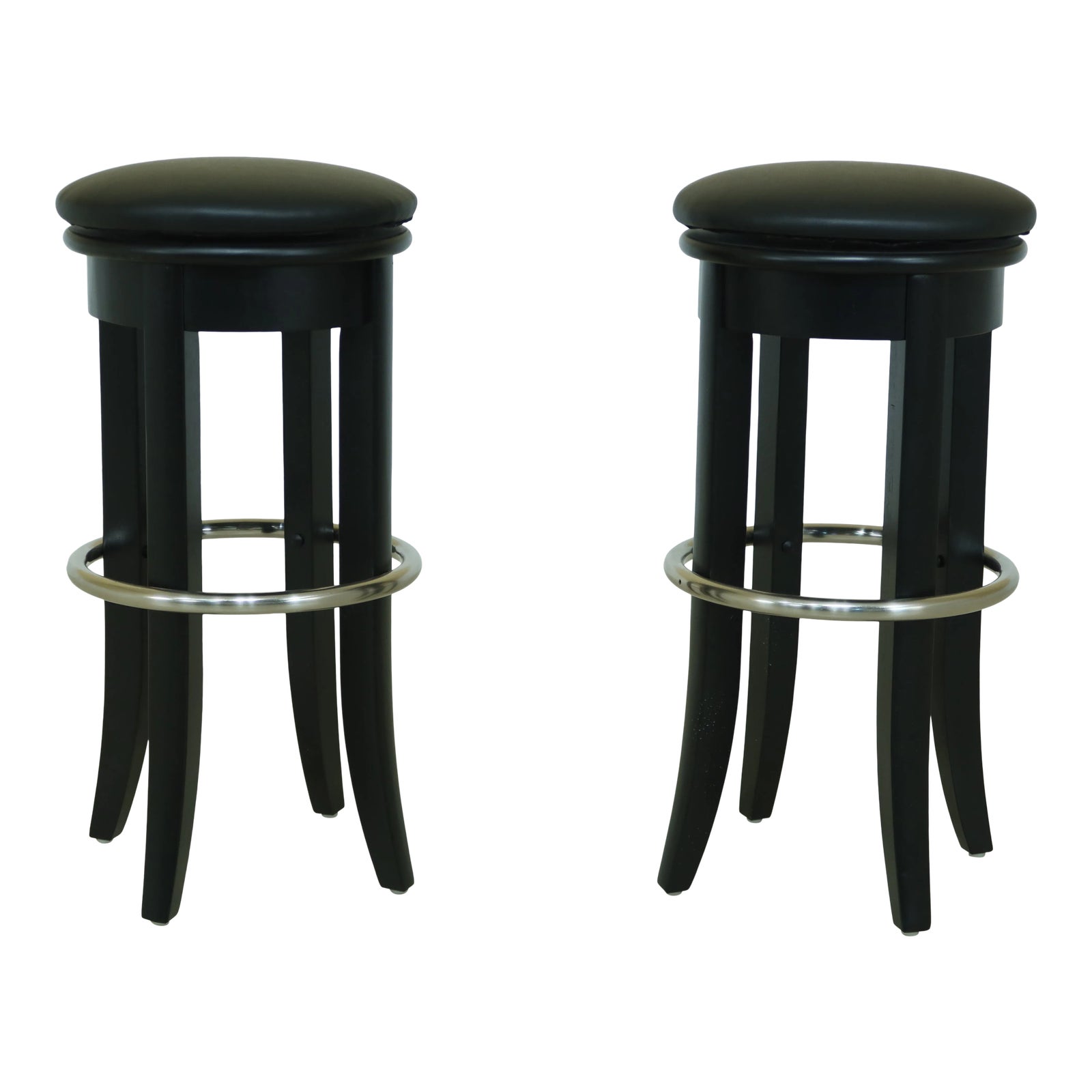 Modern Black & Chrome Revolving Bar Stools - a Pair | Chairish
