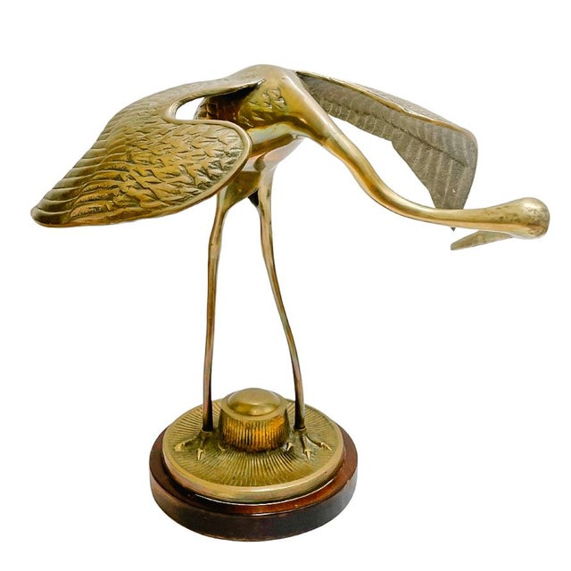 Mid-Century Extra Large Brass Cranes on Wood Bases - a Pair | Chairish