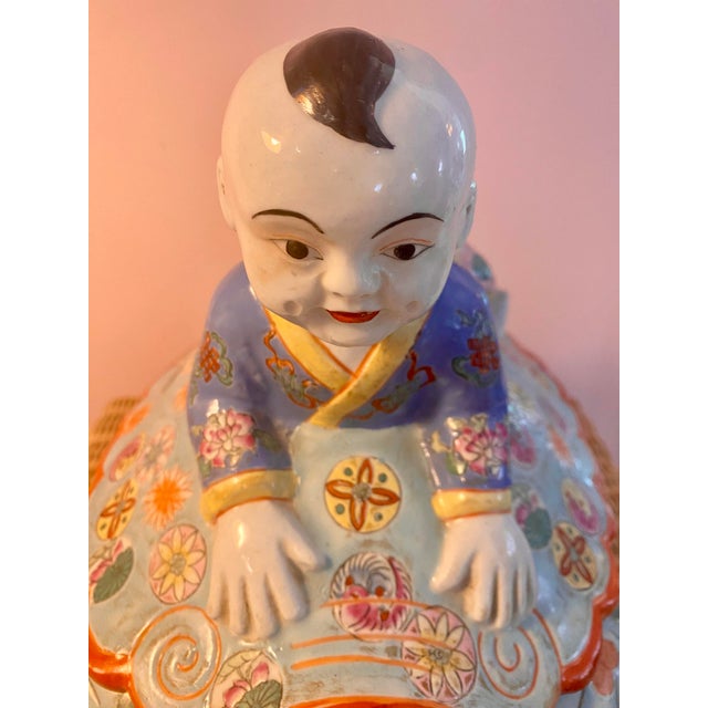 Mid 20th Century Famille Rose Porcelain Boy Riding Turtle Box on Stand ...