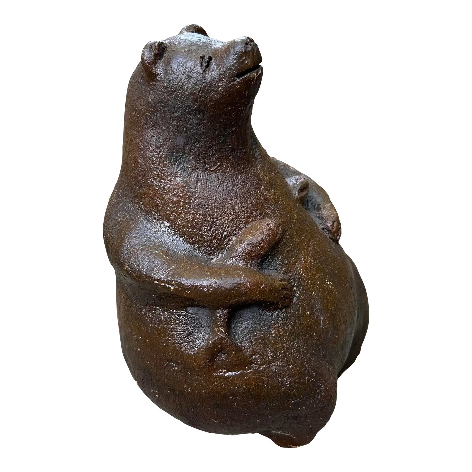 Pottery Bear Bank Holding Koi | Chairish