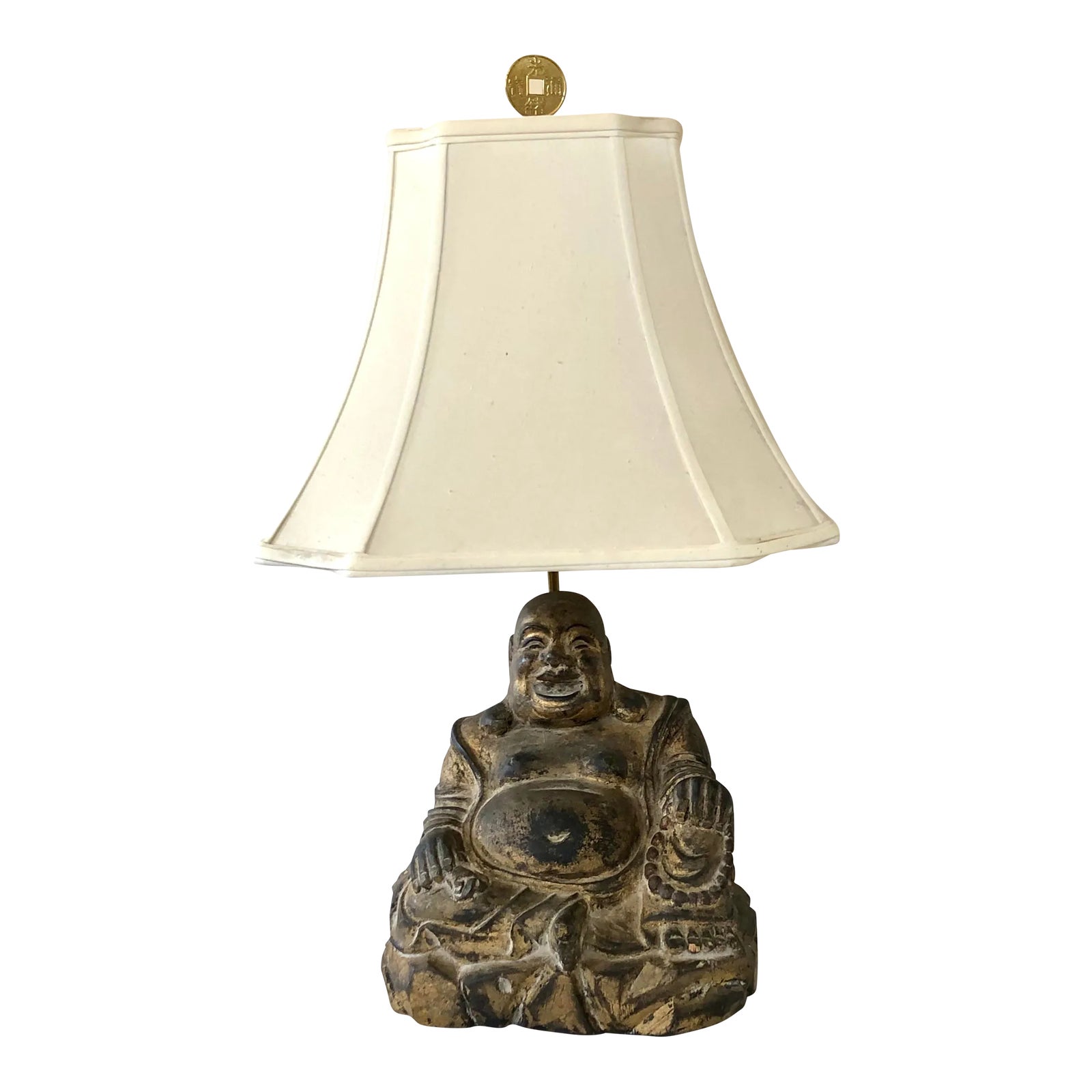 Carved Giltwood Buddha Table Lamp | Chairish