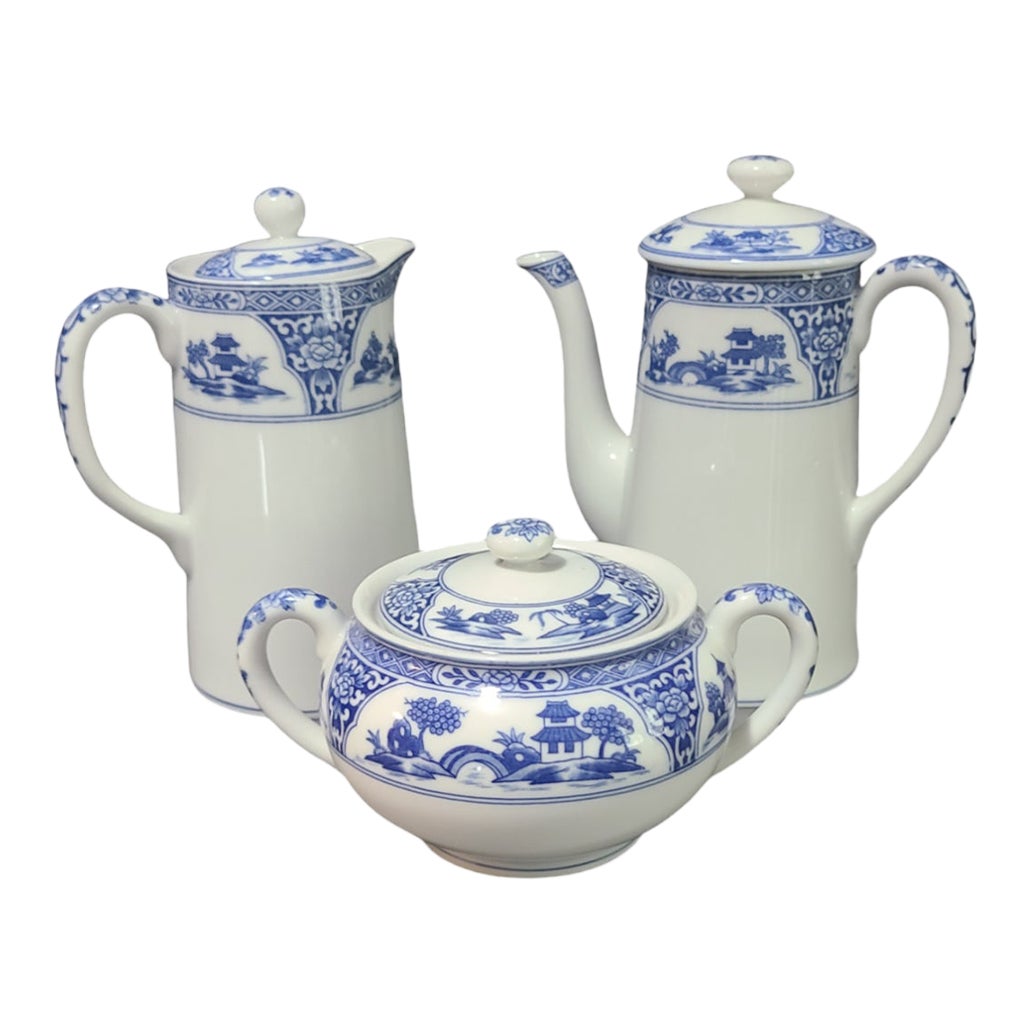 Vintage Japanese Noritake Blue & White Porcelain Creamer, Sugar Bowl ...