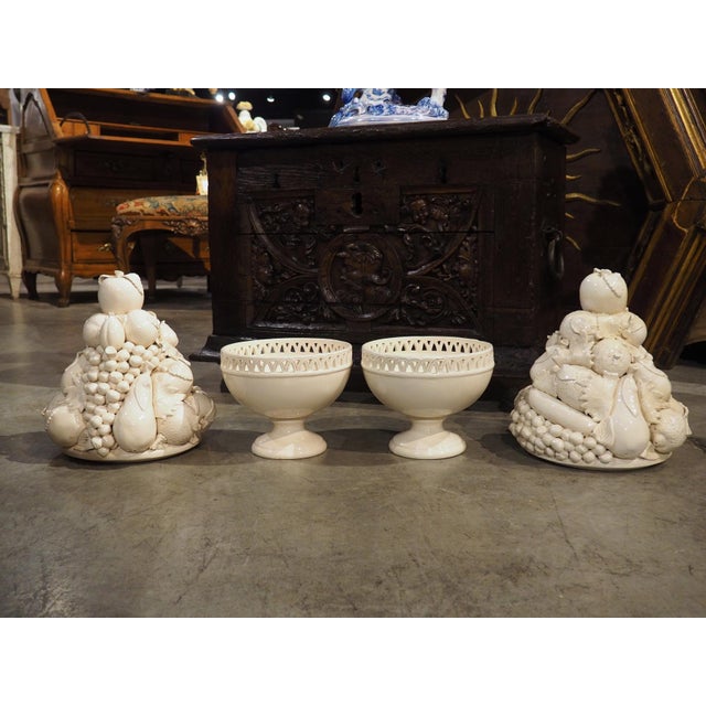 Pair of Italian Creamware 2-Piece Topiary Fruit Bowls | Chairish