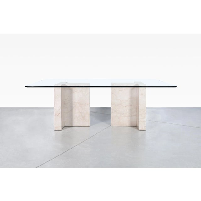 1980s Vintage Italian Marble and Glass Dining Table | Chairish