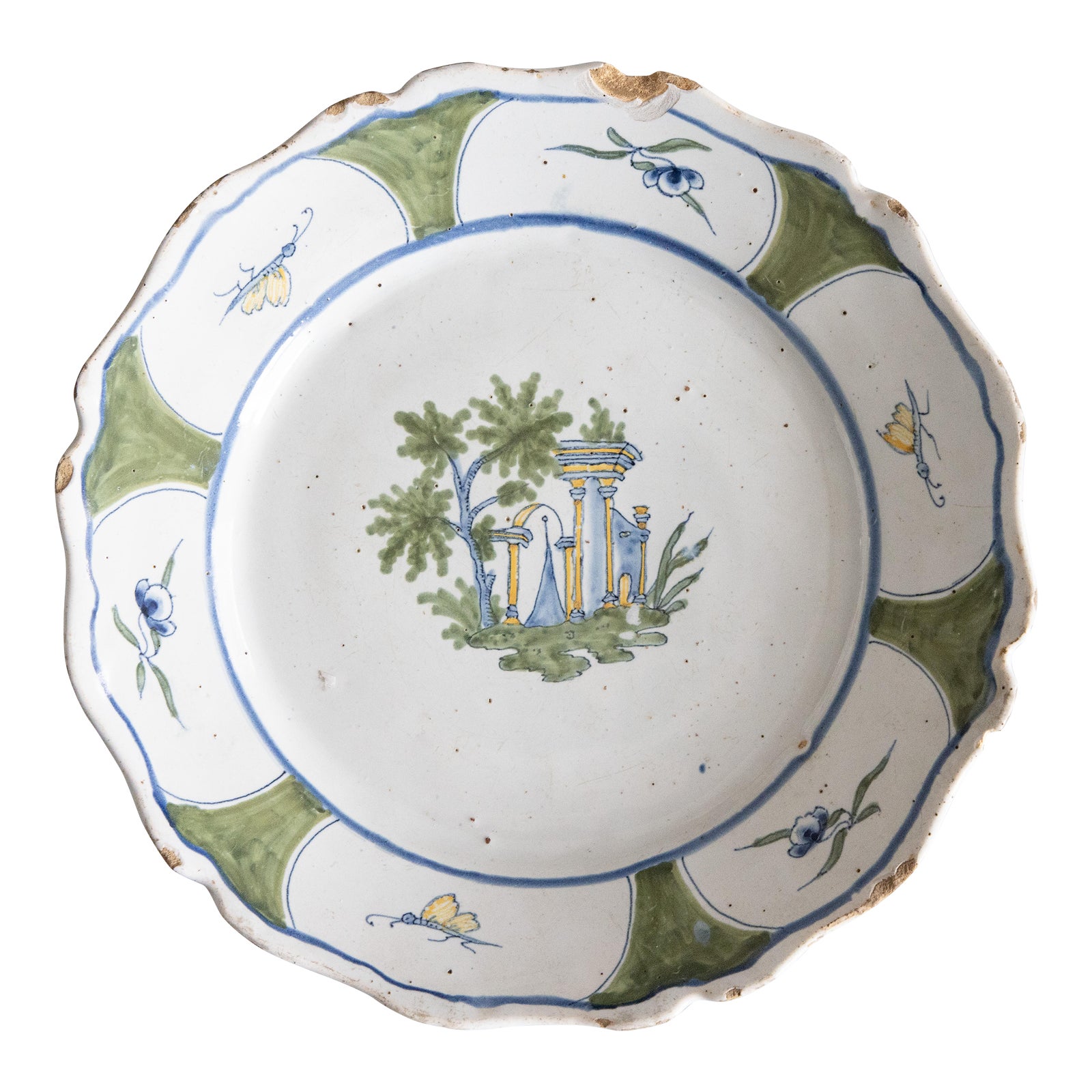 Nevers Temple 18th Century Polychrome Tin-Glazed Faïence Plate | Chairish