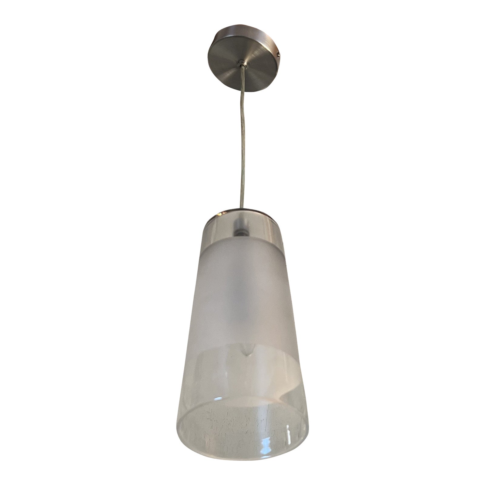 Contemporary Glass + Frosted Band Coned Single Light Pendant | Chairish