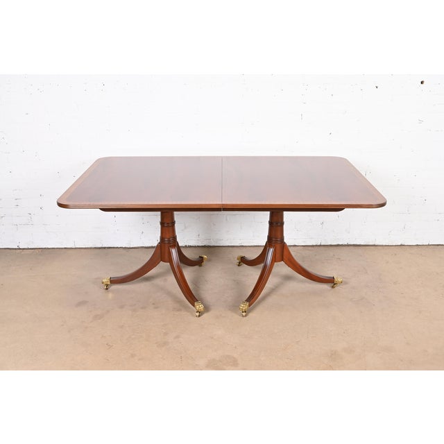 Stickley Georgian Banded Flame Mahogany Double Pedestal Extension ...