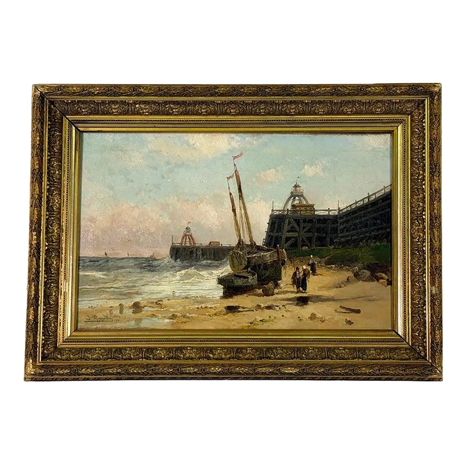 Late 19th Century French Oil Painting of "Port De Peche a Maree Basse ...