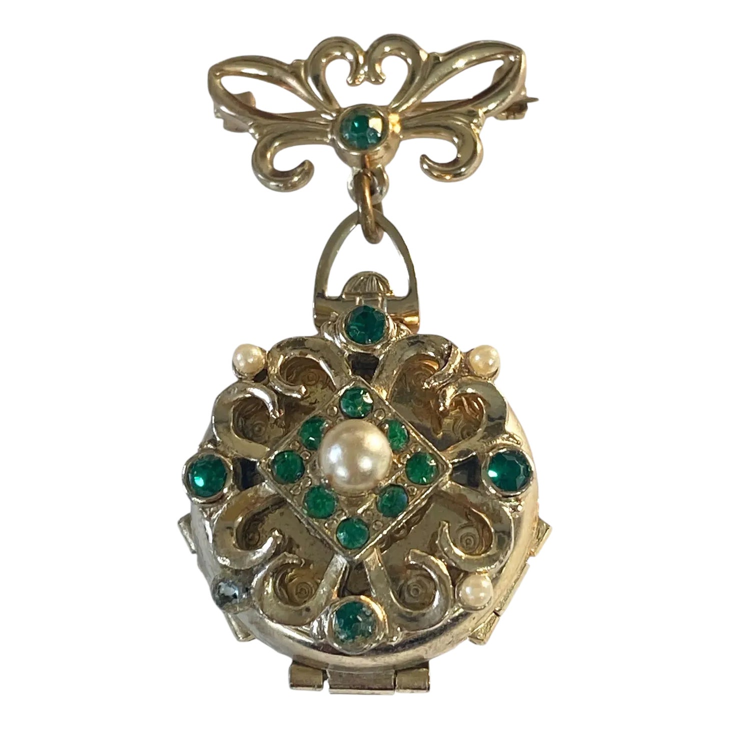 Vintage Coro Pegasus Fleur-De-Lis Picture Gold Tone Brooch Pin Locket ...