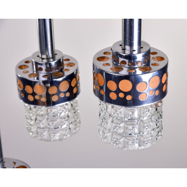 Mid Century Three Light Fixture With Chrome and Textured Glass Shades ...