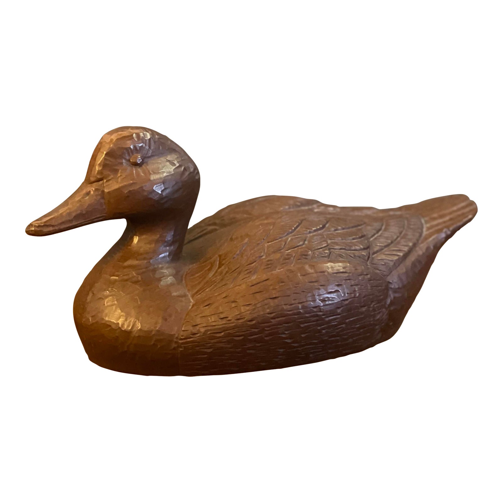 Vintage Red Mill MFG Pecan Resin Hand-Carved Mallard Duck Decoy | Chairish