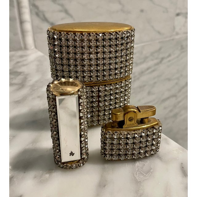 1950s Rhinestone Cigarette Box, Lighter and Lipstick Case Set Trickette ...