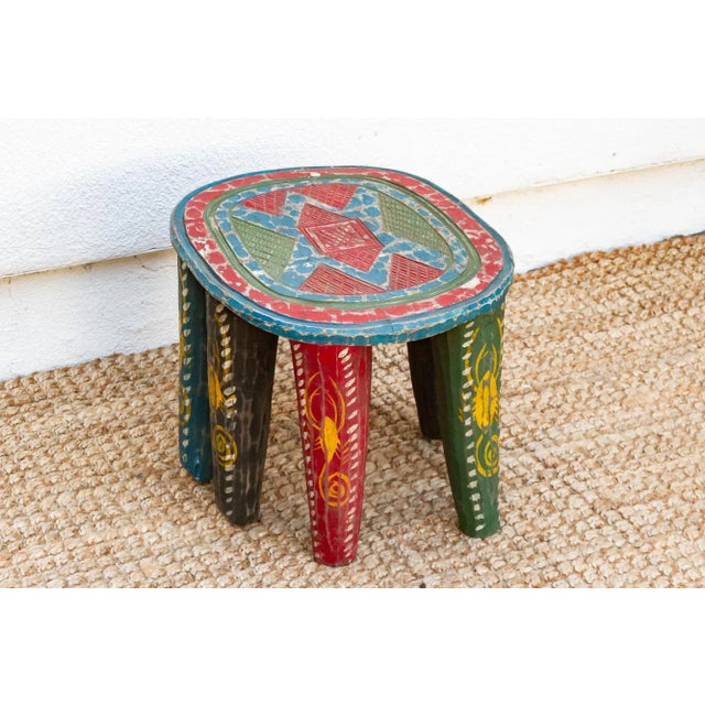 Nupe Carved Table With Colorful Painted Finish | Chairish