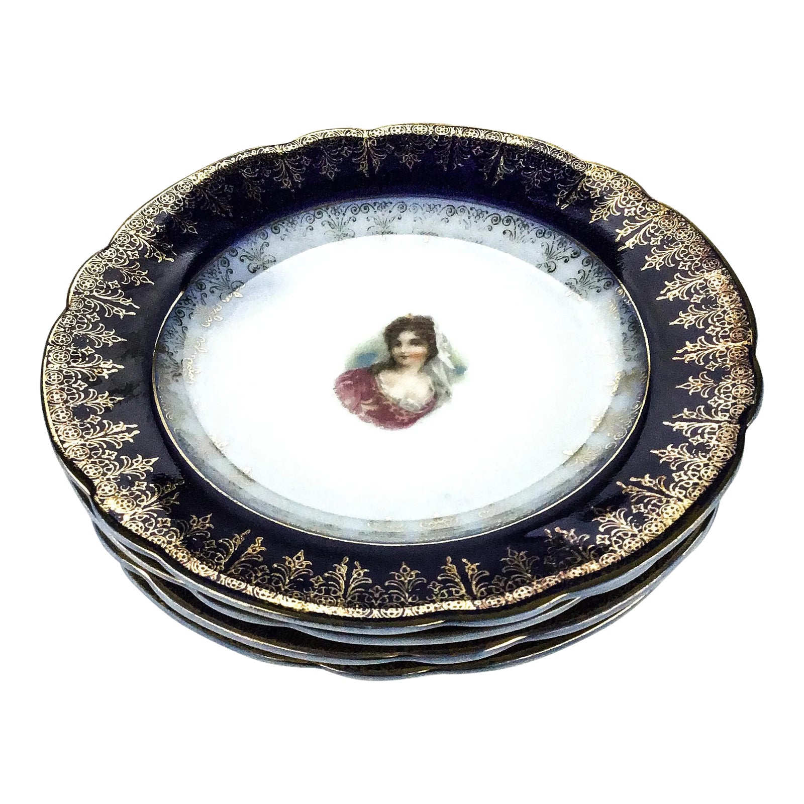 Rare Antique Carlsbad Austrian Plate Set Victorian Ladies | Chairish